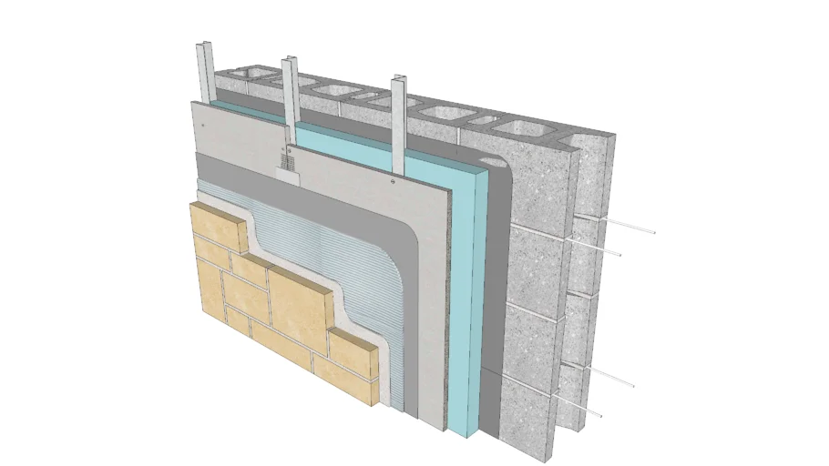 03.070.0202 Wall Type - Adhered Stone Veneer CMU Backing, Sheathing, Z ...