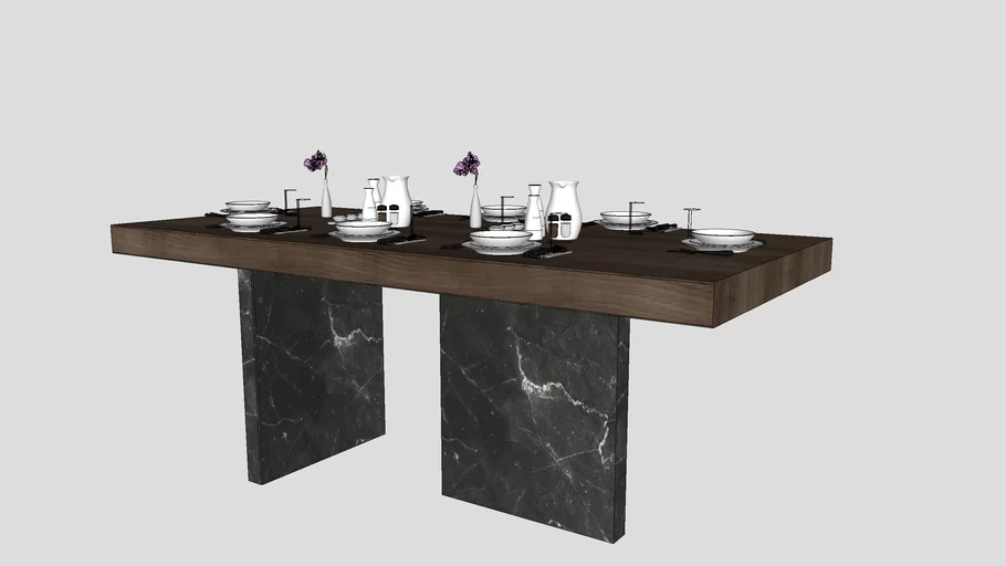 Wood and marble dining table | 3D Warehouse