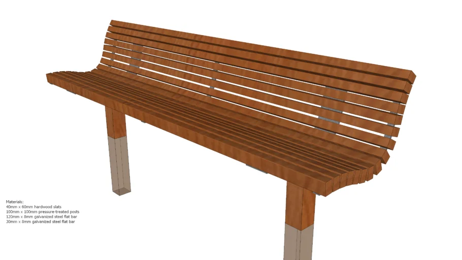 8ft Wooden Bench | 3D Warehouse