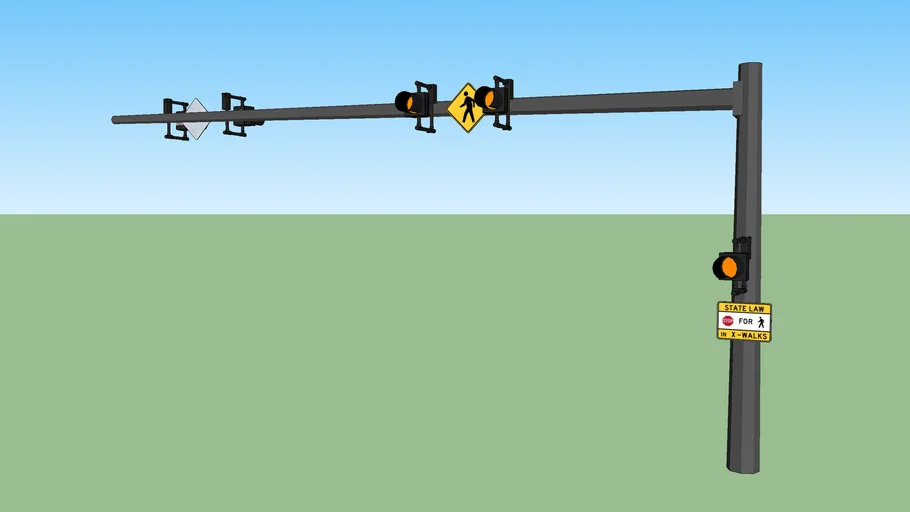 overhead ped x-ing sign with yellow flashing lights | 3D Warehouse