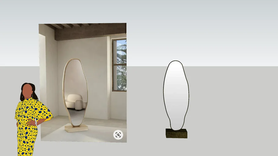 Standing Mirror Sculptural Frame Brass Fluid Shape | 3D Warehouse