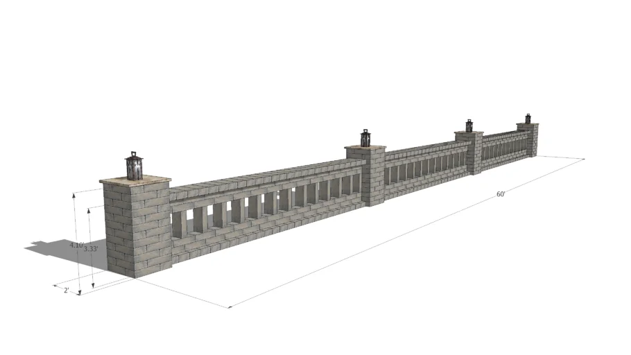Open Stone Fence with Columns | 3D Warehouse