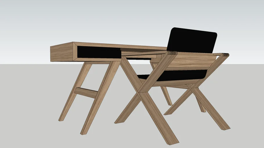 wood desk and chair | 3D Warehouse
