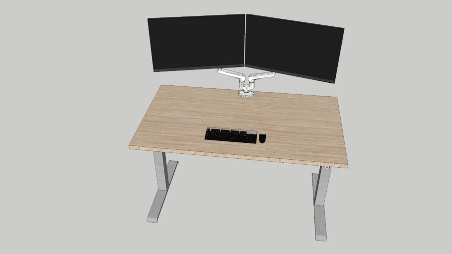 Twin 27' Inch Monitors on Height Adjustable desk with arms, keyboard ...