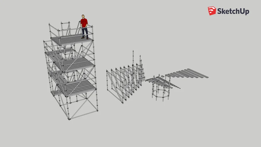 3-tier Layher-style ring-lock tower with 36-inch stair tread | 3D Warehouse