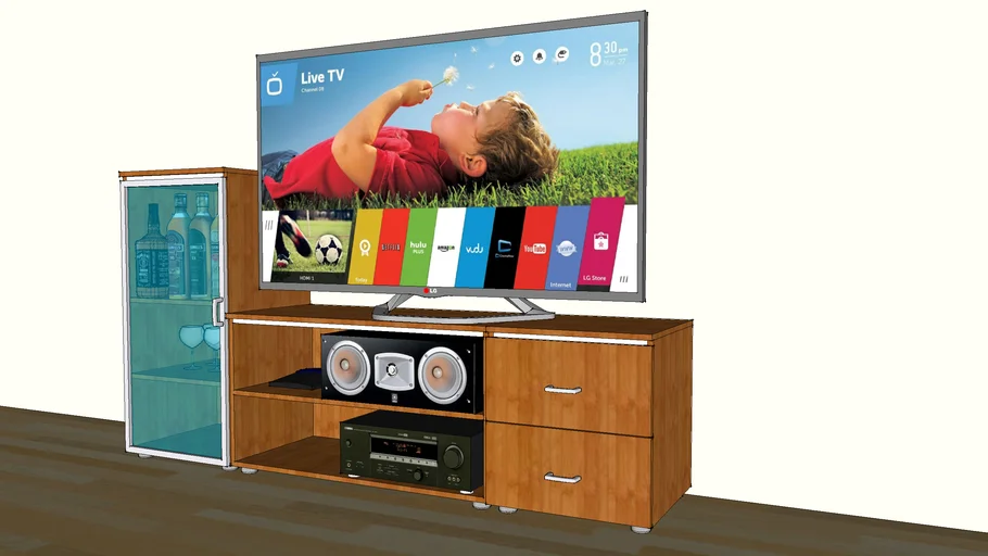 55' TV Shelves and Cabinet modules - smaller version w/ glass door | 3D ...