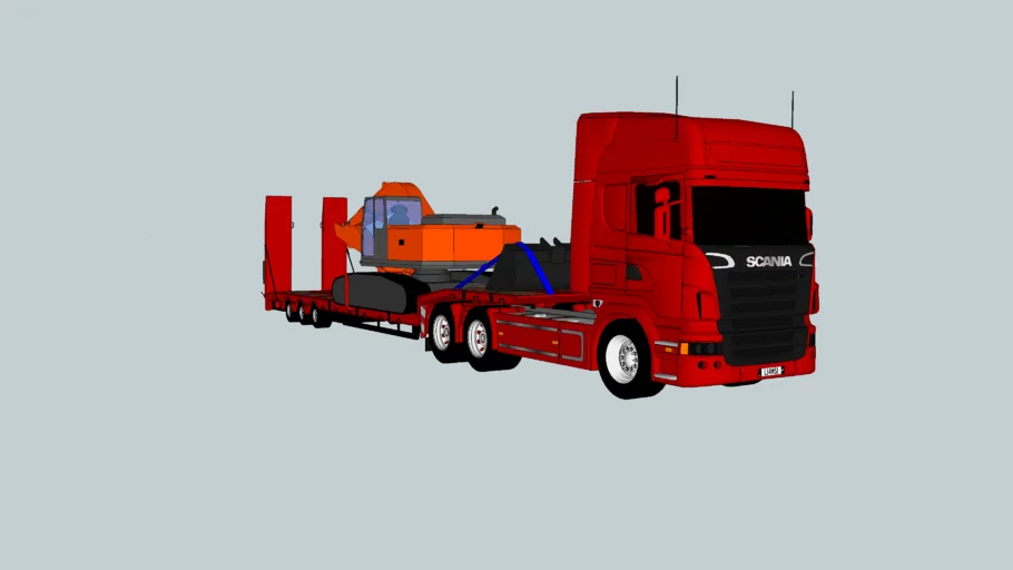 Low loader lorry with digger. | 3D Warehouse