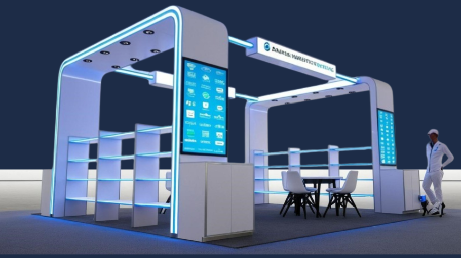 Island exhibition stand with 4 counters | 3D Warehouse