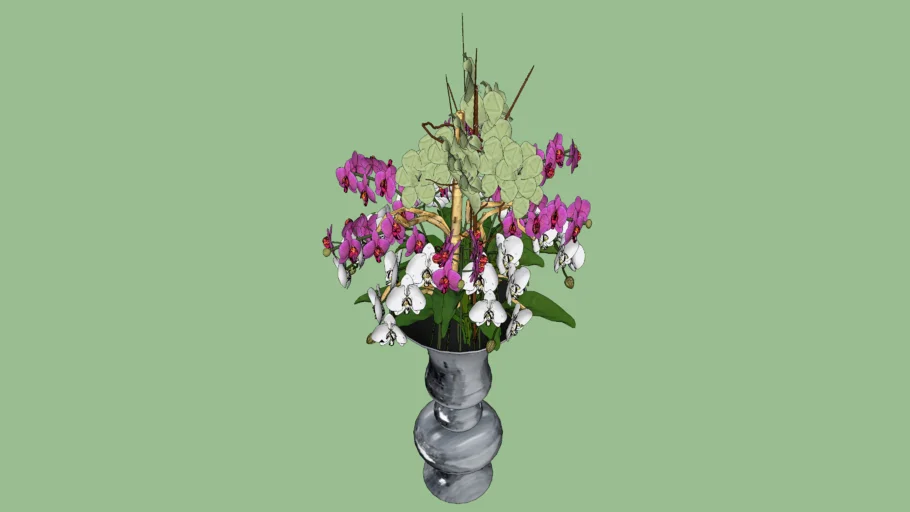vaso de prata com arranjo de orquideas | 3D Warehouse