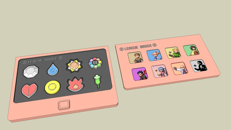 First Generation Pokemon Badges inside case. | 3D Warehouse