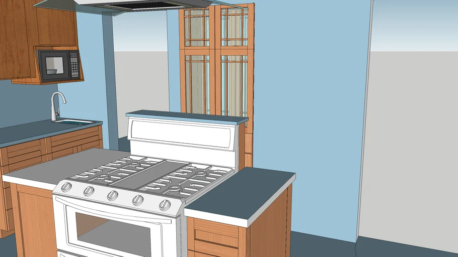 Yates kitchen with stove on island and built-in cabinets, updated | 3D ...