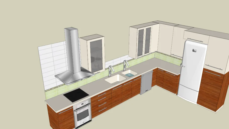 Two color minimal kitchen in an L shape | 3D Warehouse