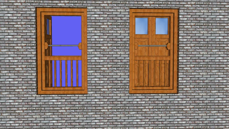 Wooden classic nepali window with square bar | 3D Warehouse